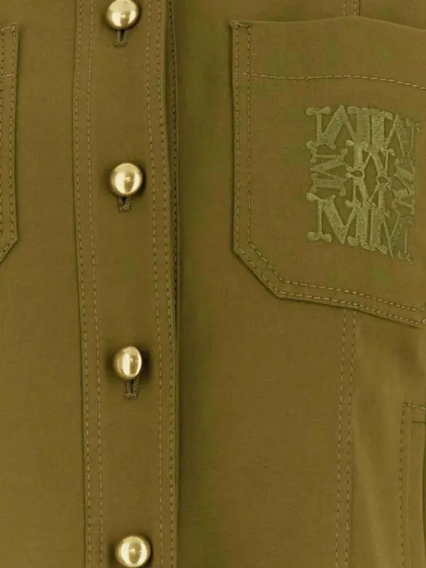 Max Mara Short-sleeved Stretch Cotton Top With Embroidered Logo And Pocket - Brown