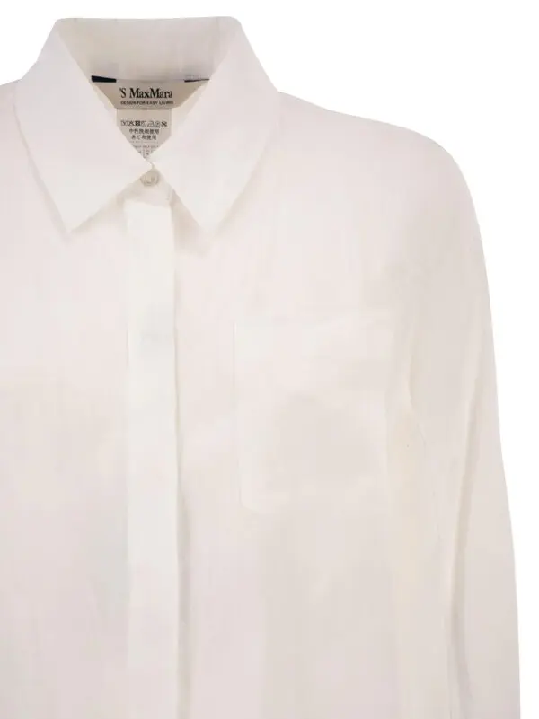 Max Mara Linen Shirt With Classic Collar And Patch Pocket - White