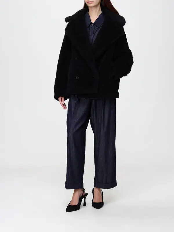 Max Mara Short Double-breasted Faux-fur Effect Coat In A Wool Blend