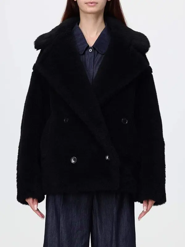 Max Mara Short Double-breasted Faux Fur Effect Coat - Black