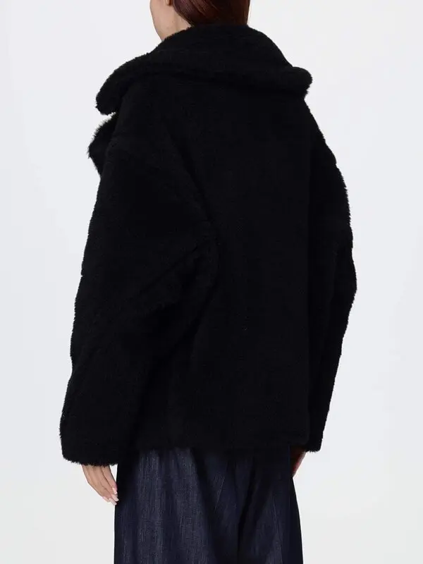 Max Mara Short Double-breasted Faux Fur Effect Coat - Black