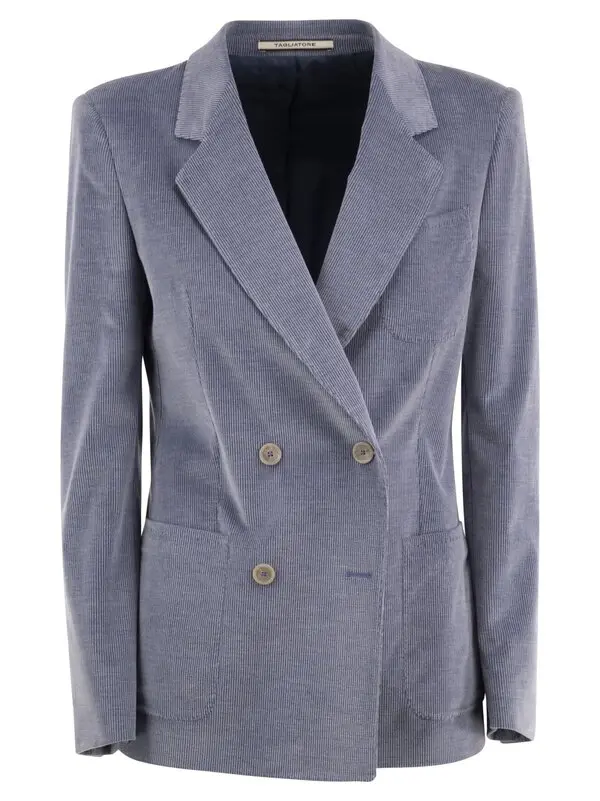 Tagliatore Double-breasted Stretch Cotton And Cashmere Blazer - Blue