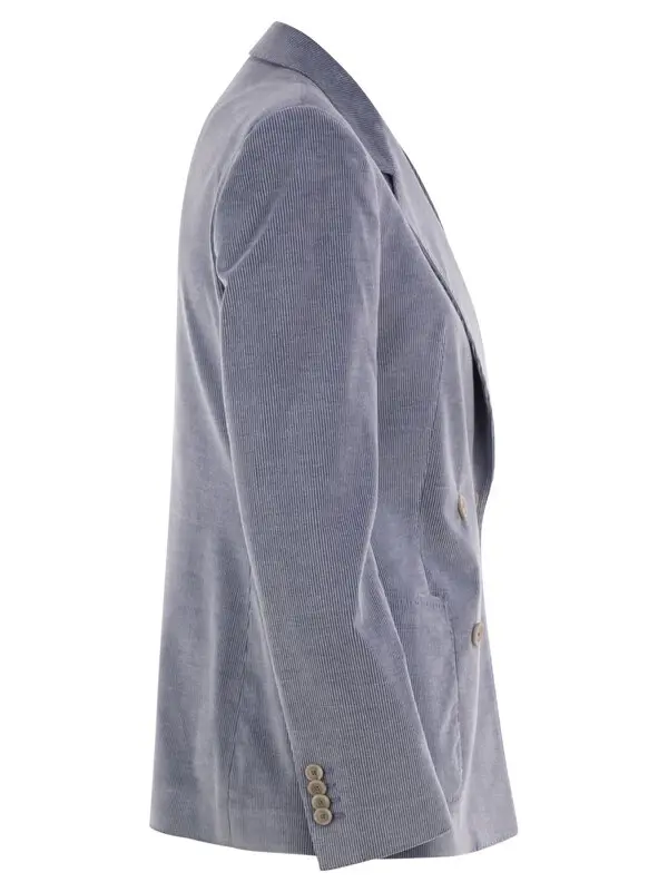 Tagliatore Double-breasted Stretch Cotton And Cashmere Blazer - Blue