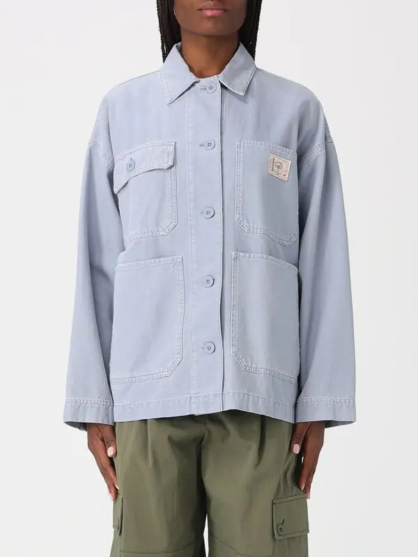 Max Mara Cotton Shirt Jacket With Logo - Blue