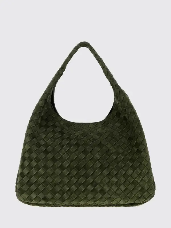 Bottega Veneta Large Campana Shoulder Bag In Woven Suede Leather - Green