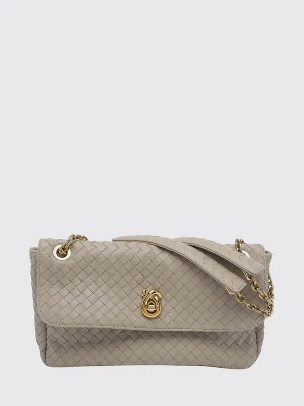 Bottega Veneta Madison Shoulder Bag In Intrecciato Leather With Chain Strap - Cream
