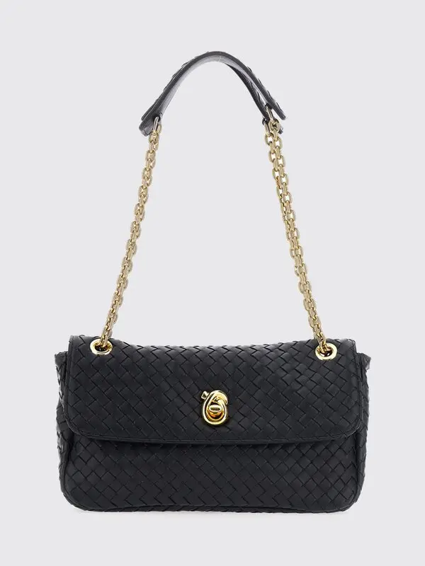 Bottega Veneta Madison Shoulder Bag In Intrecciato Leather With Chain Strap - Black