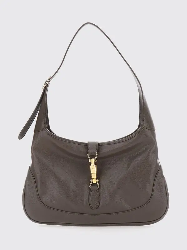 Gucci Jackie 1961 Medium Shoulder Bag In Black Grained Leather - Brown
