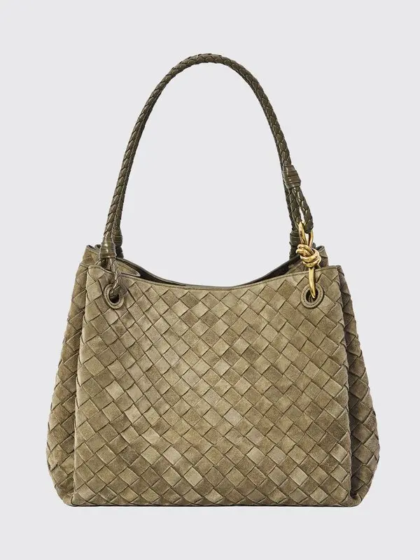 Bottega Veneta Parachute Suede Shoulder Bag With Intrecciato Woven Handle - Multicolor