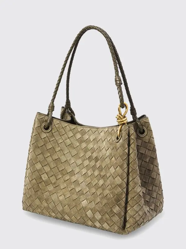Bottega Veneta Parachute Suede Shoulder Bag With Intrecciato Handle - Multicolor