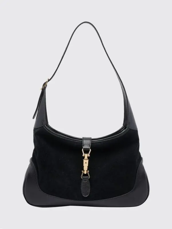 Gucci Jackie 1961 Medium Grained Leather Shoulder Bag With Piston Closure - Black