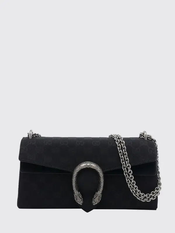 Gucci Dionysus Monogram Fabric And Leather Shoulder Bag With Chain Strap - Black