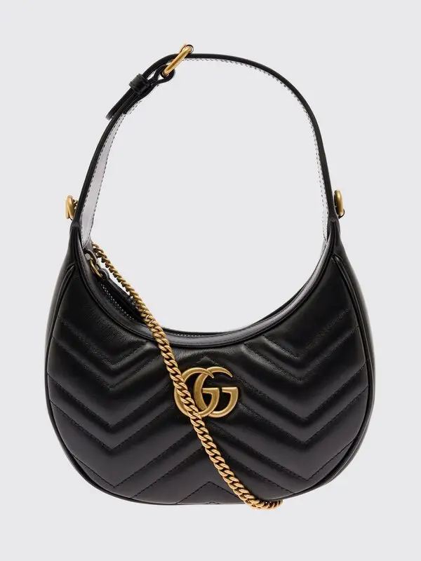 Gucci Gg Marmont Mini Hobo Bag In Matelasse Leather With Chain Strap - Black