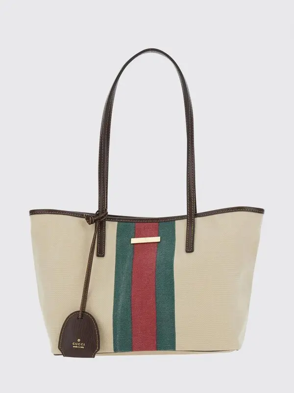 Gucci Tribeca Shoulder Bag In Cotton Canvas With Web Stripe And Charms - White