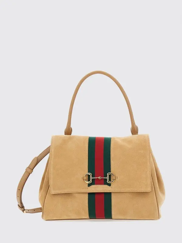 Gucci Paparazzo Suede Shoulder Bag With Horsebit Detail And Web Stripe - Cream