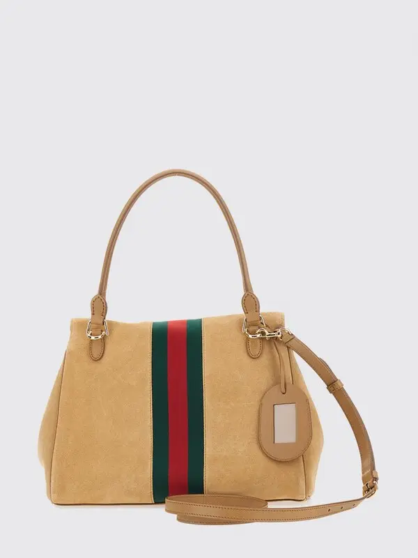 Gucci Suede Shoulder Bag With Horsebit Detail And Web Stripe - Cream
