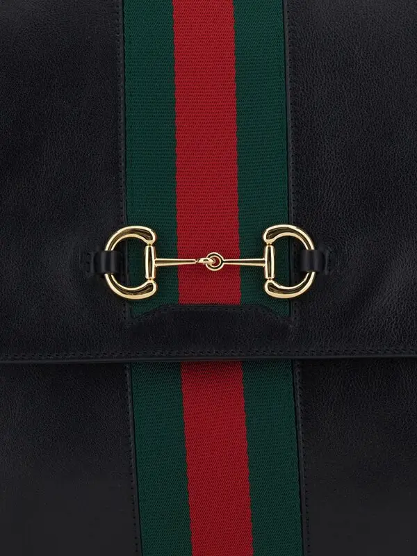Gucci Large Shoulder Bag With Horsebit Detail - Black
