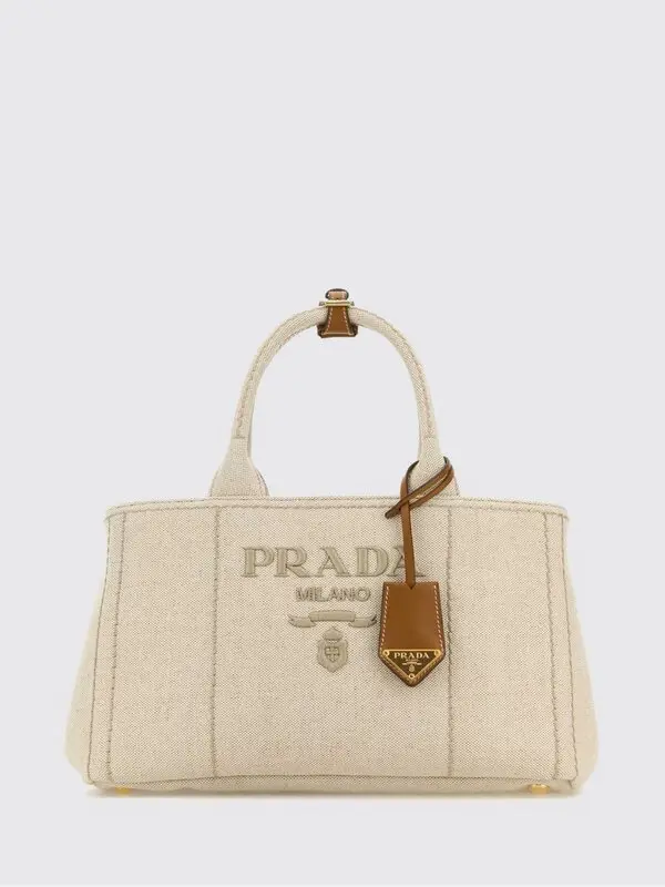 Prada Jardinii¨re Bag In Linen Blend With Embroidered Logo - Cream