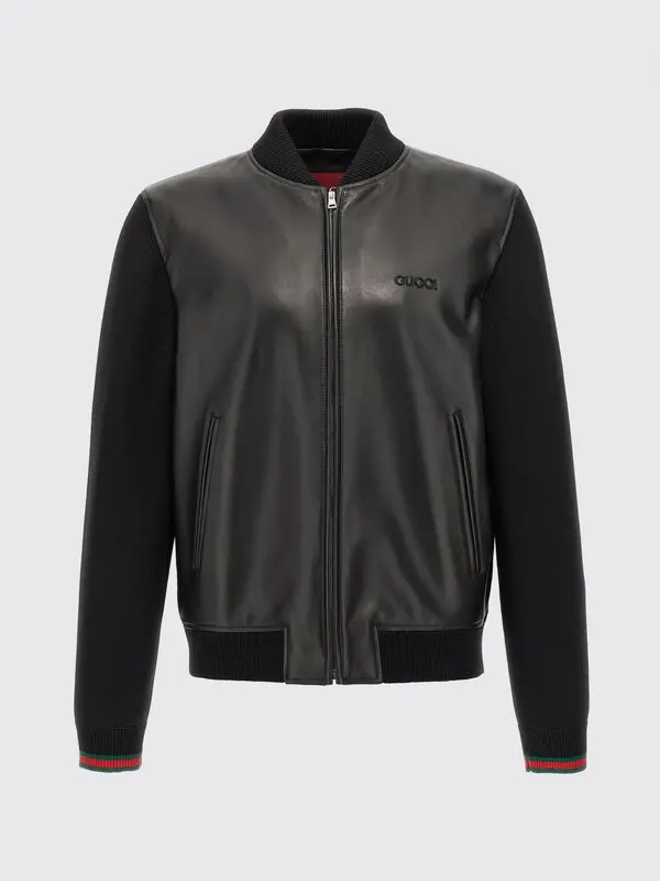 Gucci Bomber In Lamb Nappa And Wool Cotton Knit