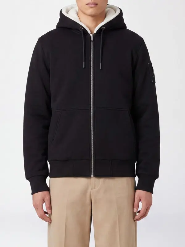 Moose Knuckles Cotton-blend Hooded Zip-up Sweatshirt With Kangaroo Pocket - Black