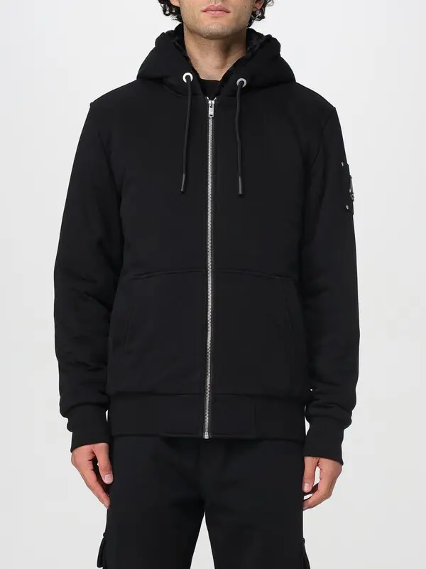 Moose Knuckles Cotton-blend Hooded Zip-up Sweatshirt With Kangaroo Pocket - Black