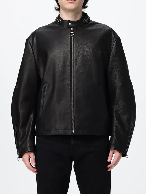 Gucci Two-tone Leather Biker Jacket With Zipped Cuffs And Slit Pockets - Black