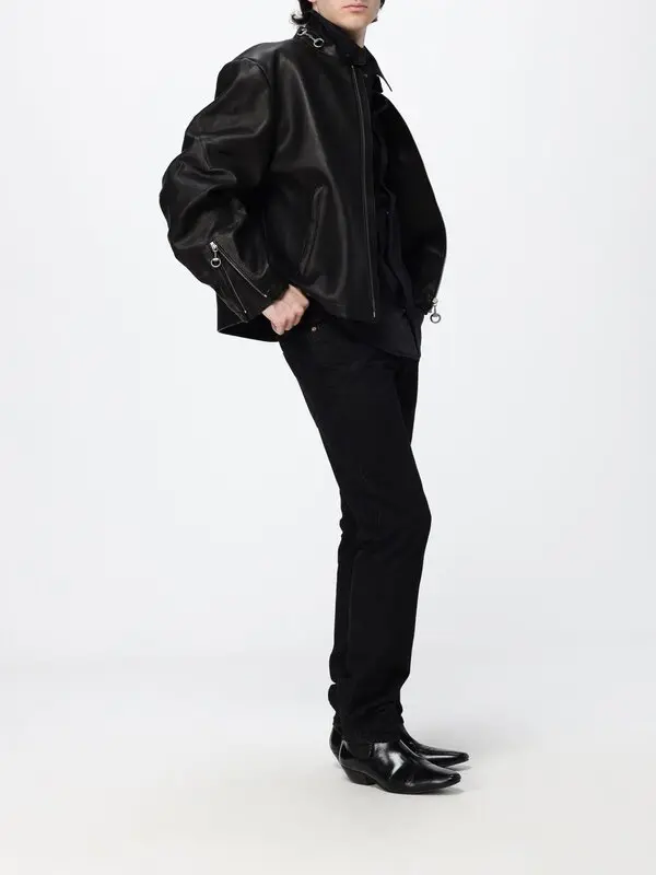 Gucci Two-tone Leather Biker Jacket With Zipped Cuffs And Slit Pockets