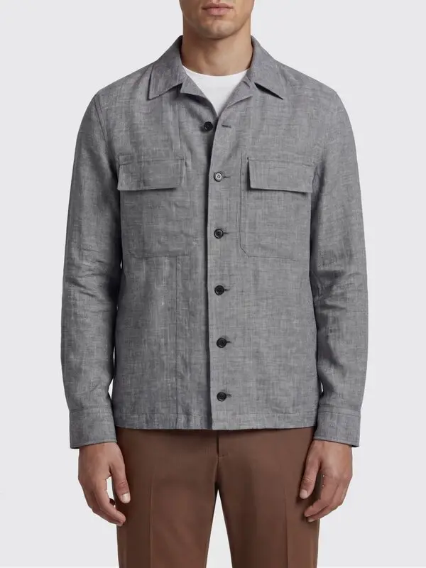 Zegna Linen Blend Overshirt - Blue