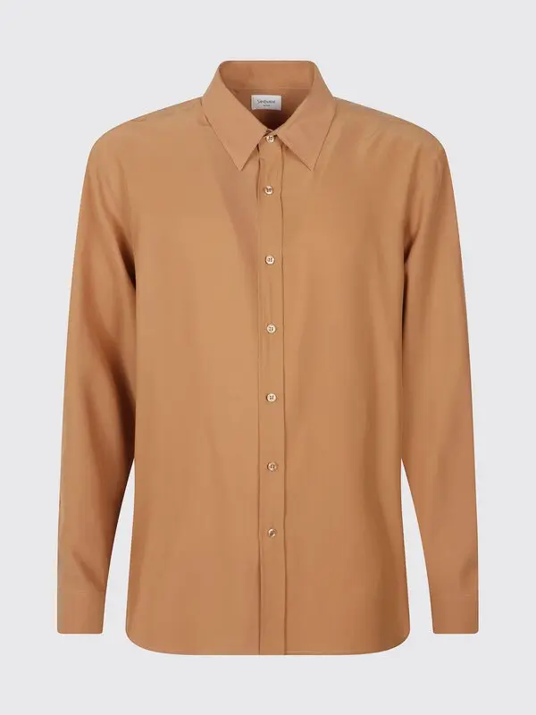 Saint Laurent Pure Silk Shirt With Classic Collar And Curved Hem