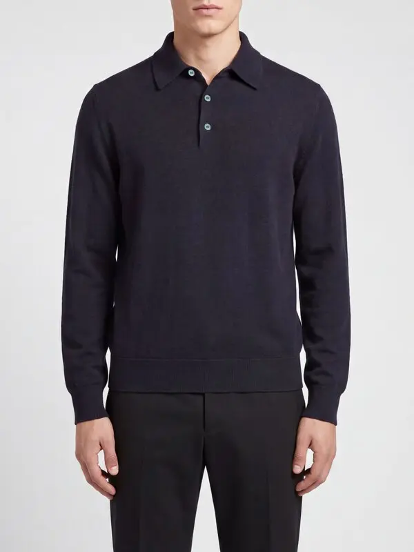 Zegna Cashmere And Silk Long-sleeved Knit Polo - Blue