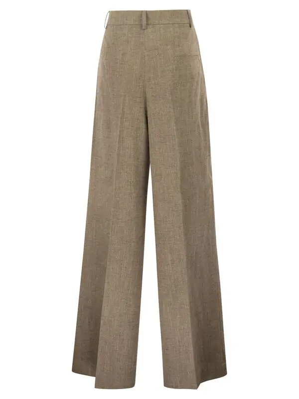 FAY Regular Fit Trousers In Micro-check Cotton And Linen