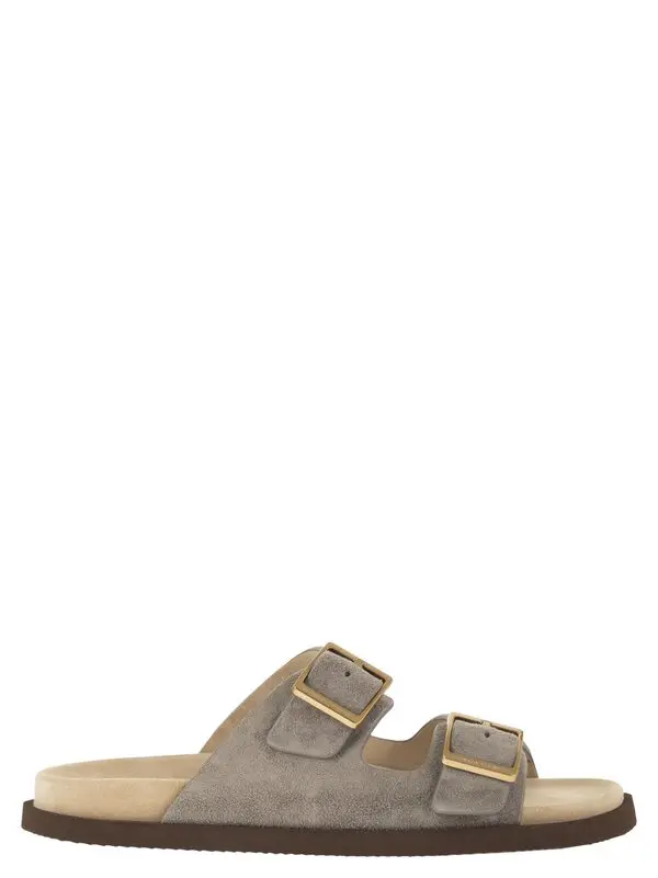 Brunello Cucinelli Urban Slides In Washed Suede - Gray