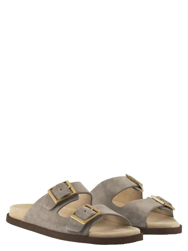 Brunello Cucinelli Urban Slides In Washed Suede