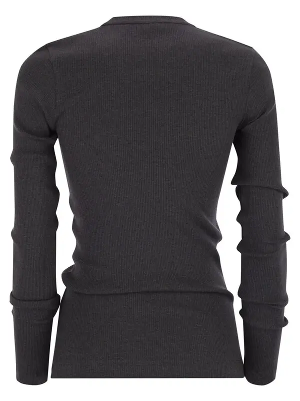 Brunello Cucinelli Stretch Cotton T-shirt With Dazzling Chalk Stripe Embroidery - Multicolor