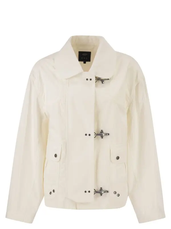 FAY Cropped Technical Cotton Jacket With Signature Hook Fastening - White