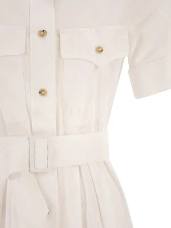 FAY Stretch Cotton Poplin Shirt Dress - White