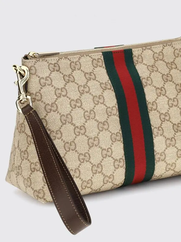 Gucci Gg Monogram Jacquard Pouch With Striped Details And Wrist Strap