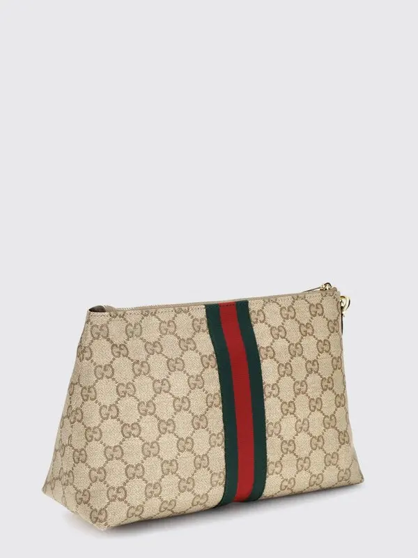 Gucci Gg Monogram Jacquard Pouch With Striped Details And Wrist Strap - Cream