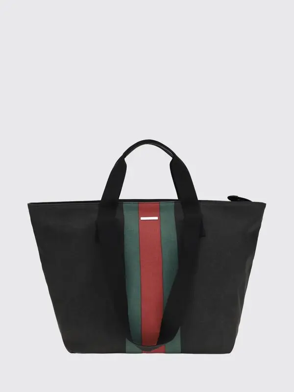 Gucci Positano Striped Cotton Canvas Shopping Bag With Web Logo