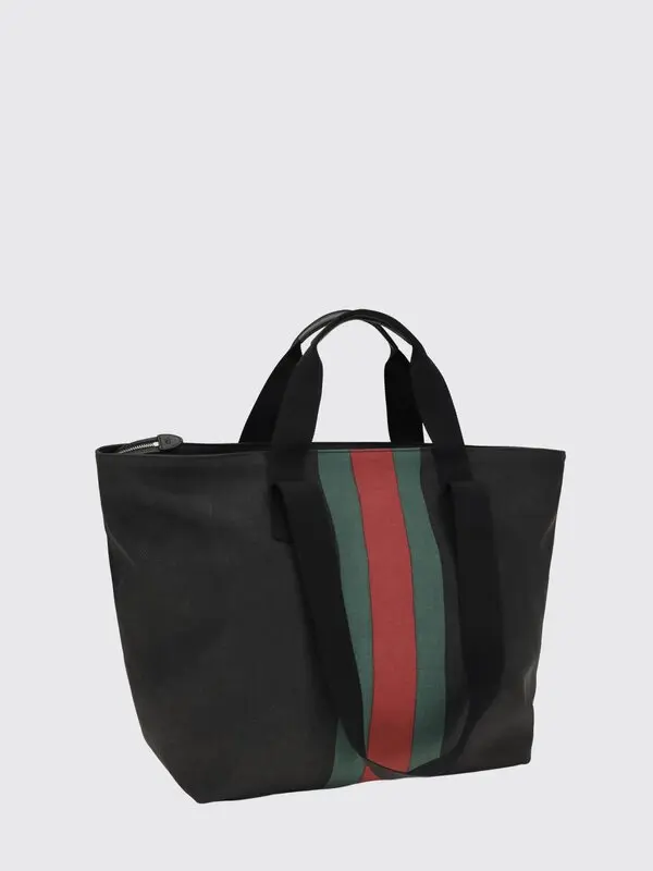 Gucci Positano Striped Cotton Canvas Shopping Bag With Web Logo