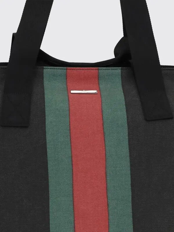 Gucci Positano Striped Cotton Canvas Shopping Bag With Web Logo