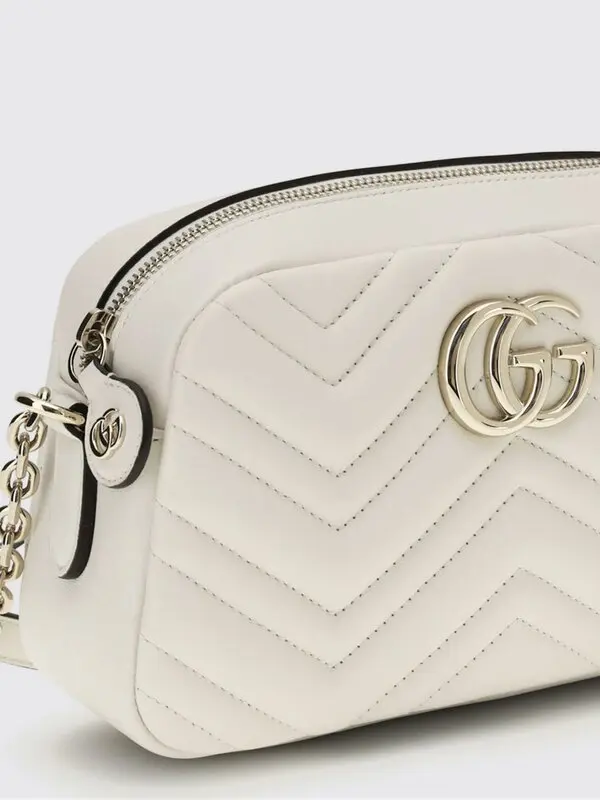 Gucci Gg Marmont Bag In Chevron Nappa Leather - White