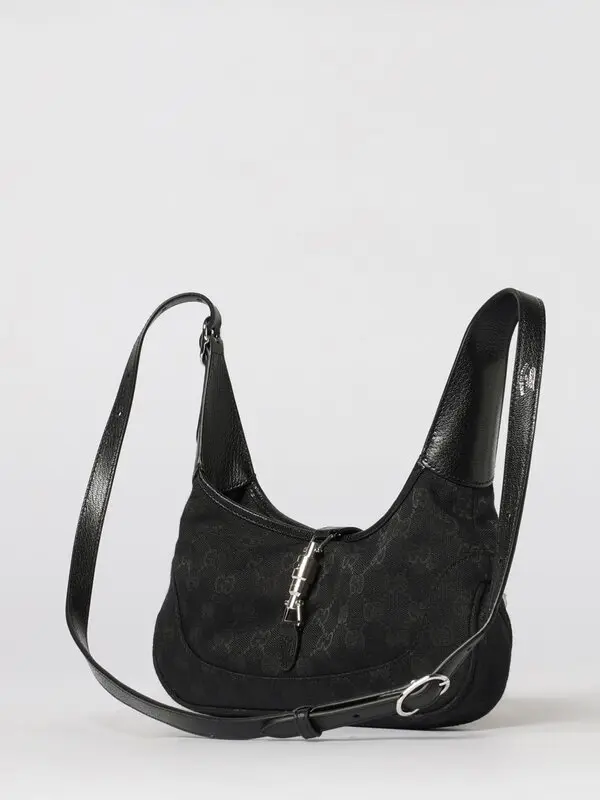Gucci Jackie Slim Gg Monogram Jacquard Fabric Shoulder Bag - Black