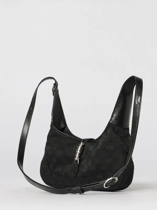 Gucci Jackie Slim Gg Monogram Jacquard Fabric Shoulder Bag - Black