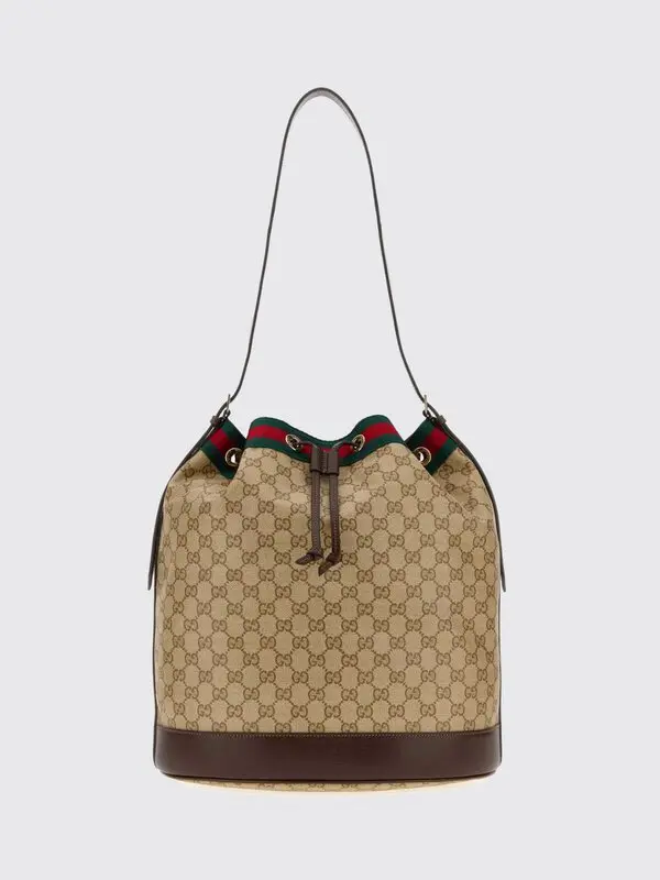 Gucci Venice Gg Jacquard Fabric Bucket Bag With Leather Handle - Cream