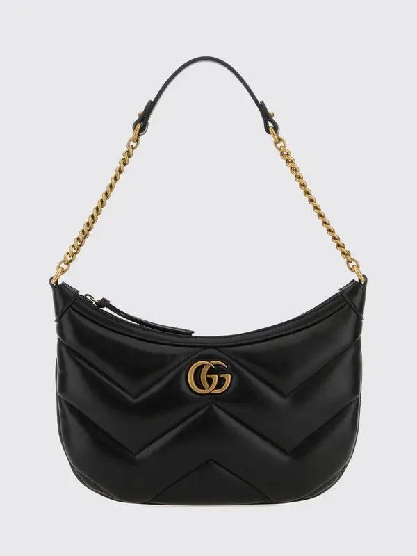 Gucci Gg Marmont Matelasse Nappa Hobo Shoulder Bag With Monogram - Black