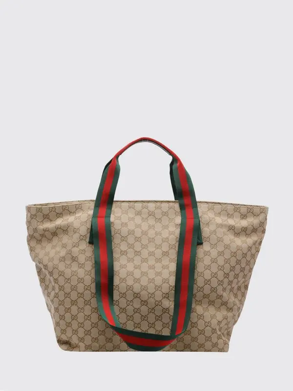 Gucci Medium Shopping Bag In Gg Monogram Jacquard Fabric With Striped Pattern - Cream