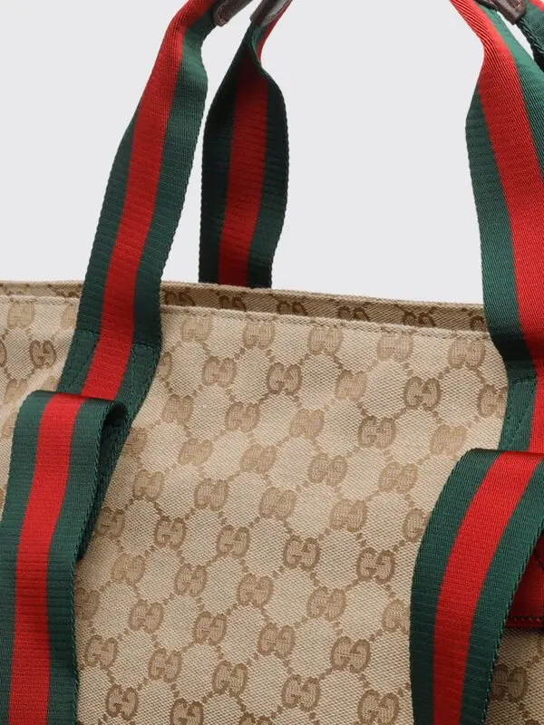 Gucci Medium Shopping Bag In Gg Monogram Jacquard Fabric With Striped Pattern - Cream