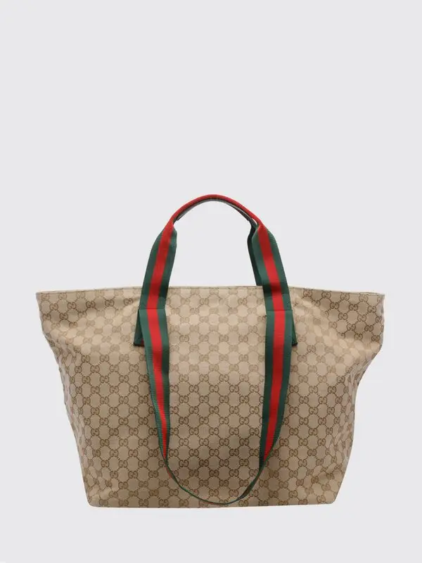 Gucci Medium Shopping Bag In Gg Monogram Jacquard Fabric With Striped Pattern - Cream