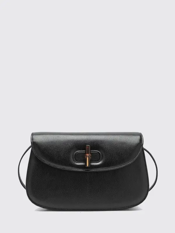 Gucci Bamboo Small Goat Leather Shoulder Bag With Turn-lock Closure - Black